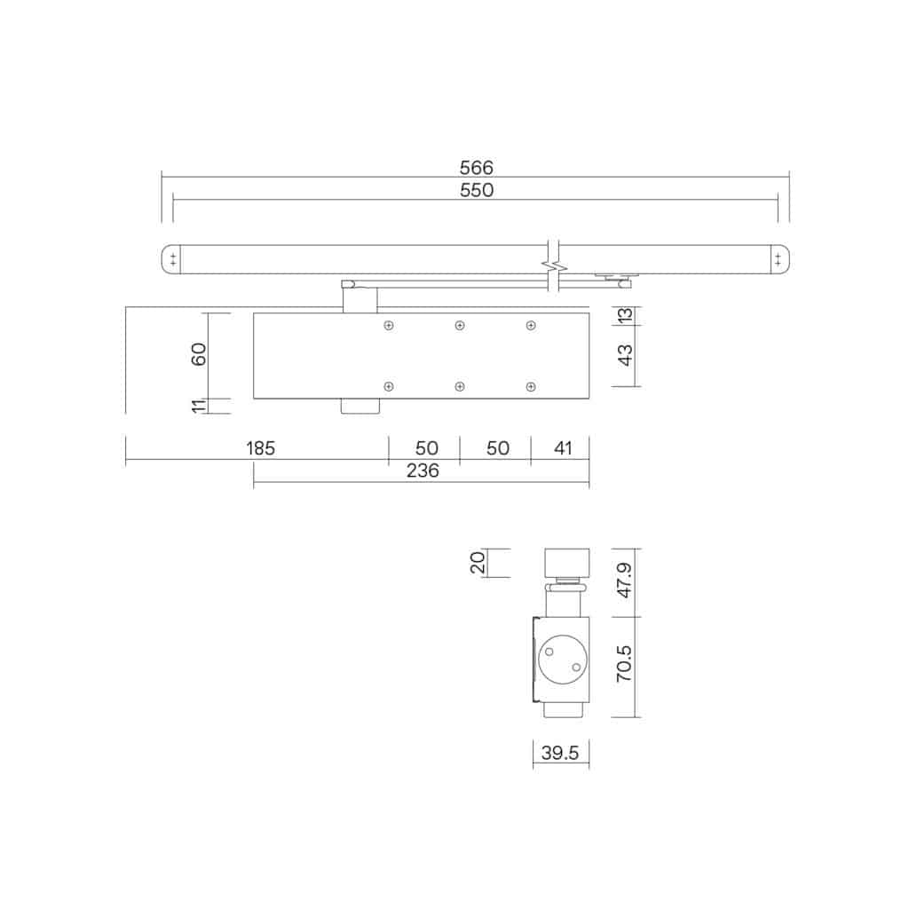 Entro Slide Arm Door Closer Size 1-4 SIL - Parkwood