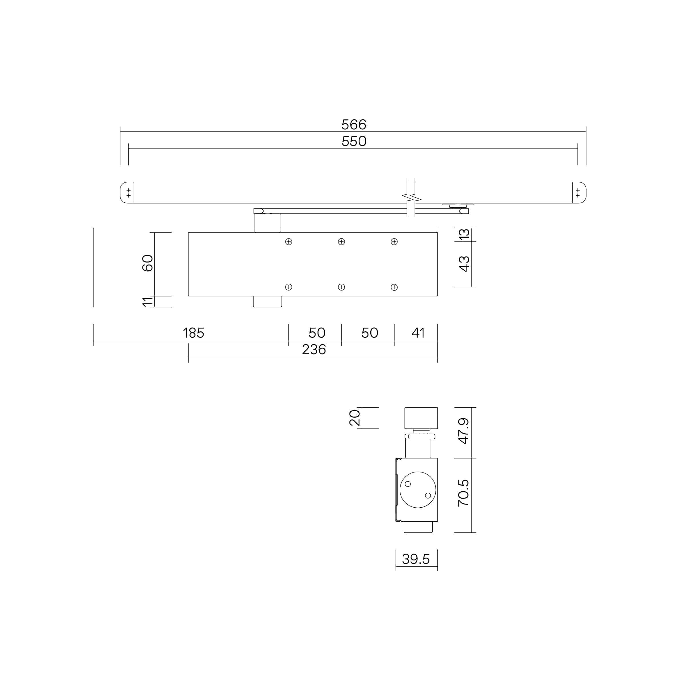 Entro Slide Arm Door Closer Size 1-4 SIL - Parkwood